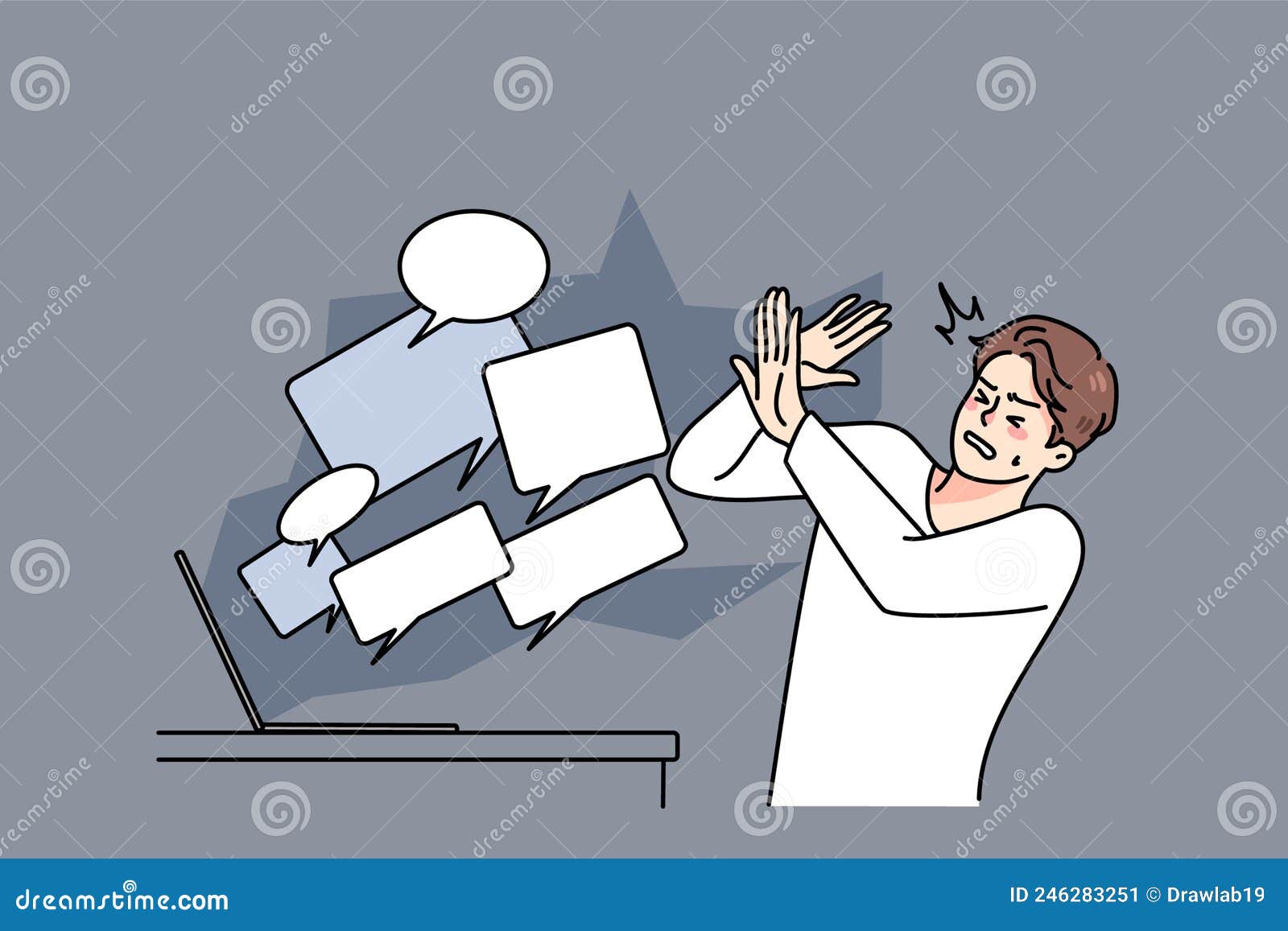 Stressed Man Suffer from Negative Comments on Internet Stock Vector ...