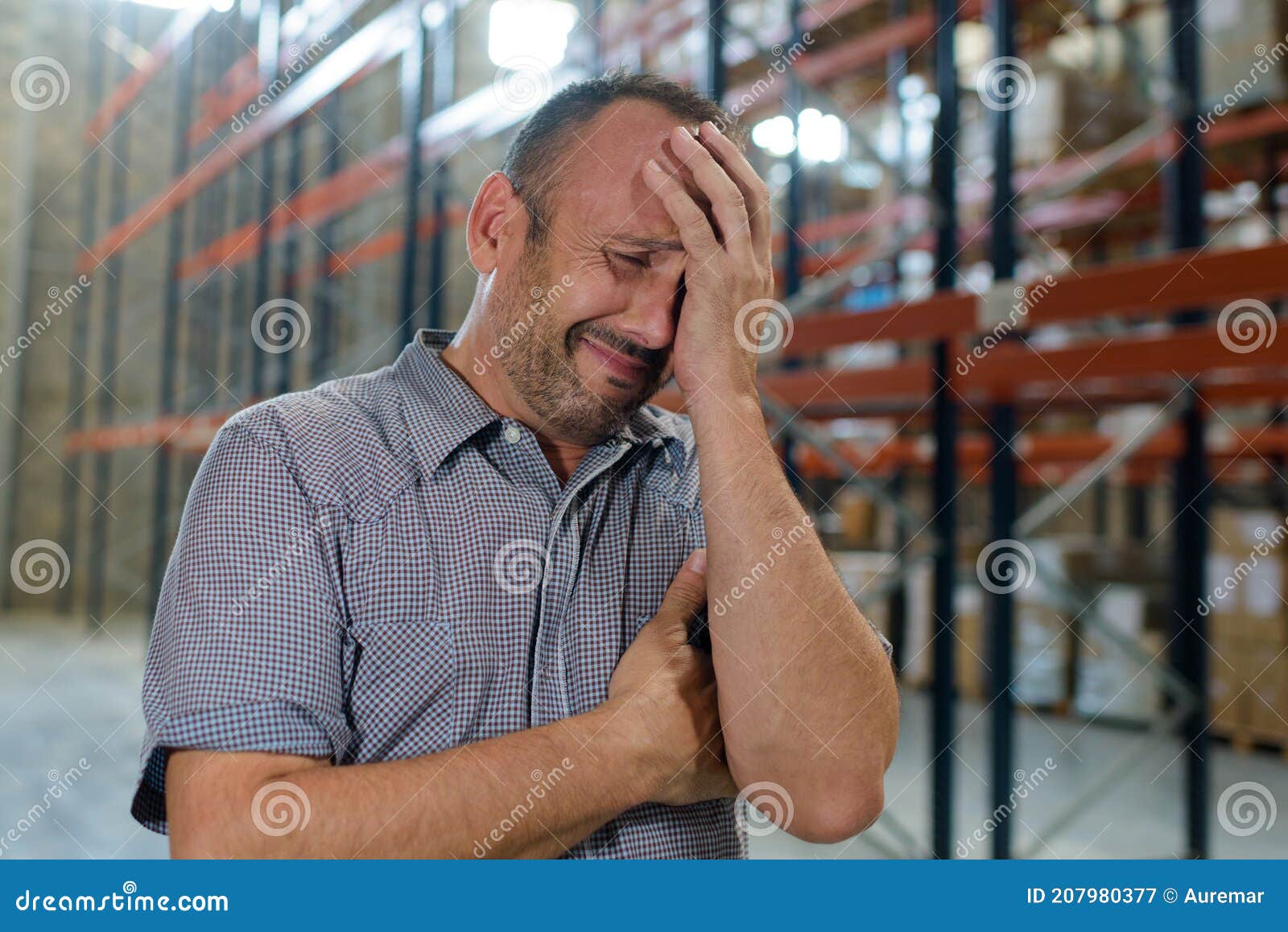 Stressed Man and Shop Warehouse Background Stock Image - Image of ...