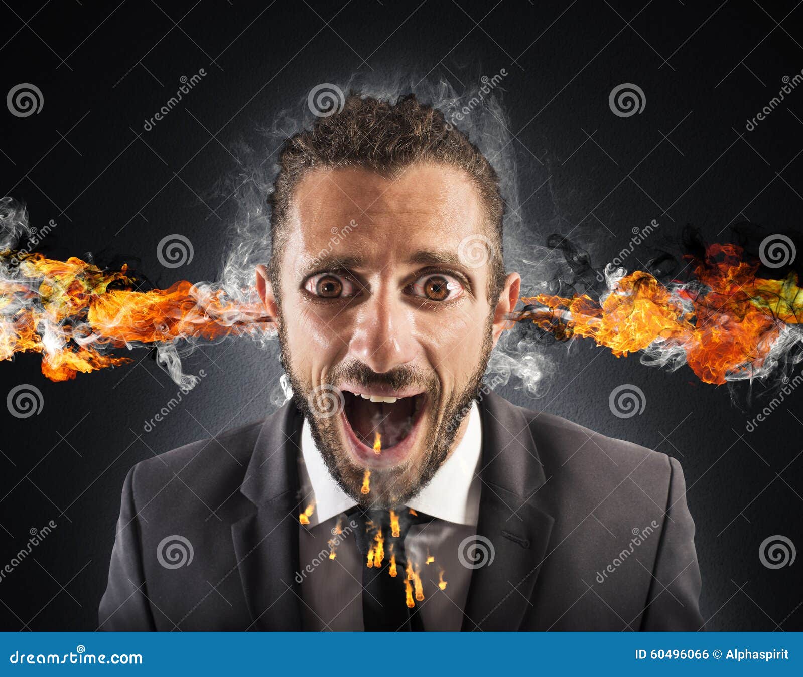 Stressed man spits fire stock photo. Image of aggressive - 60496066