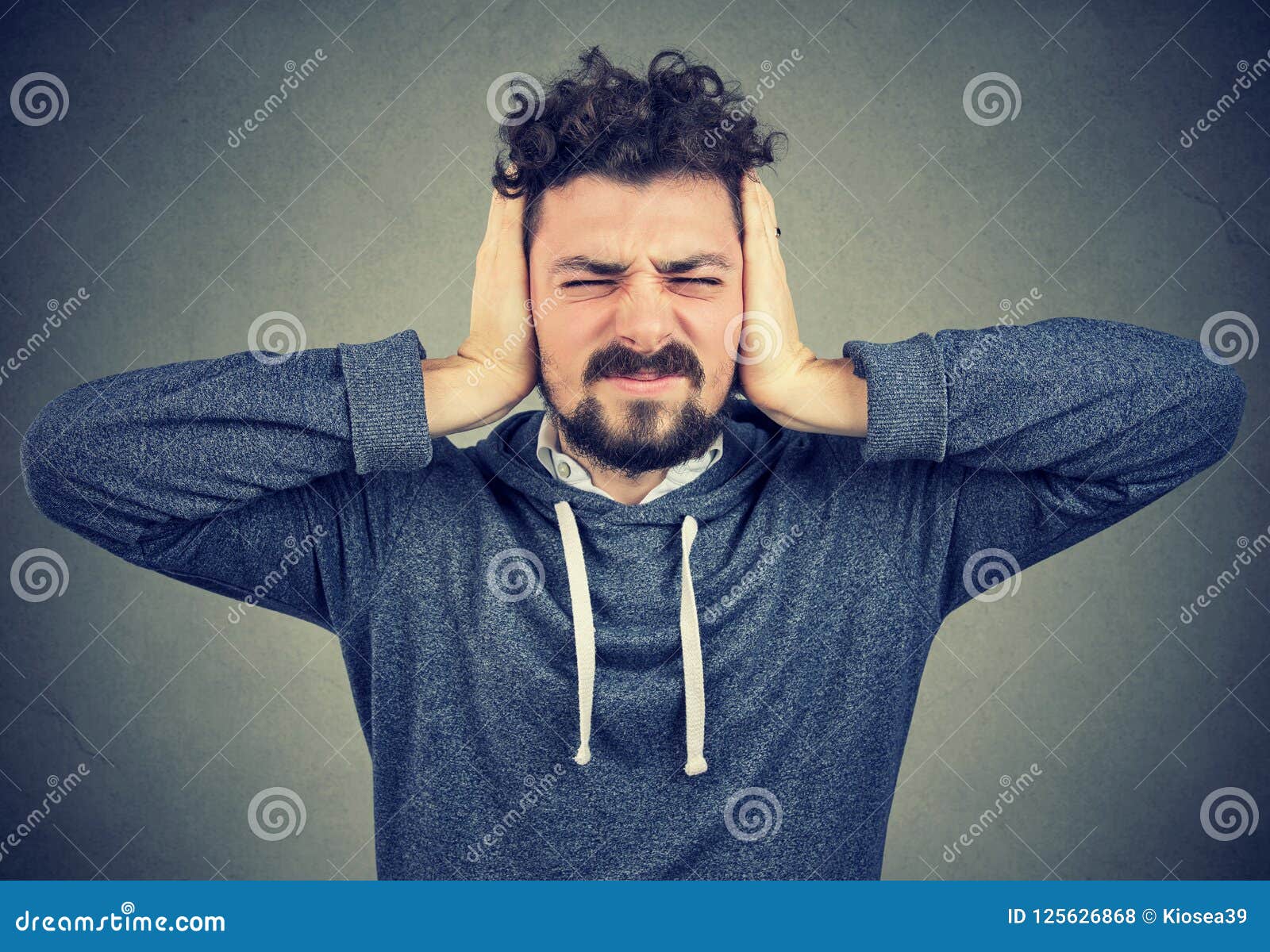 Stressed Man Squeezing Head with Hands Stock Photo - Image of feeling ...