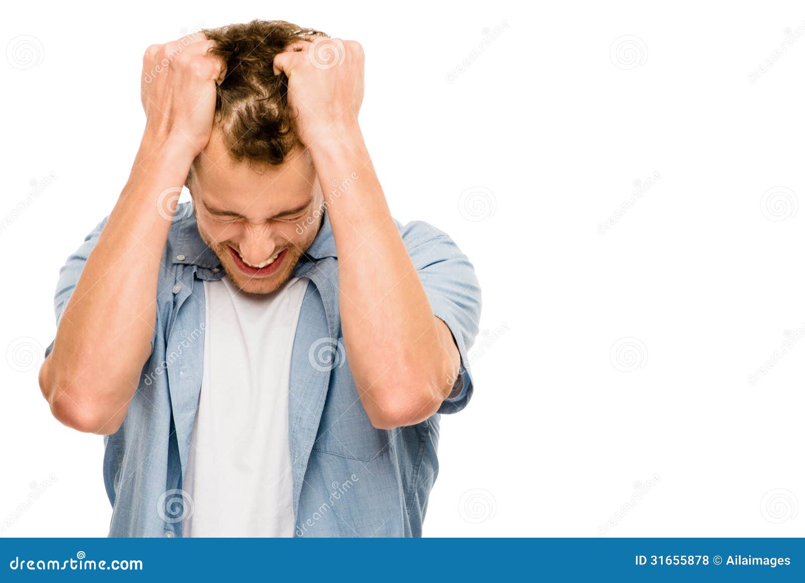 Stressed Man Upset Frastrated White Background Stock Photo - Image of ...