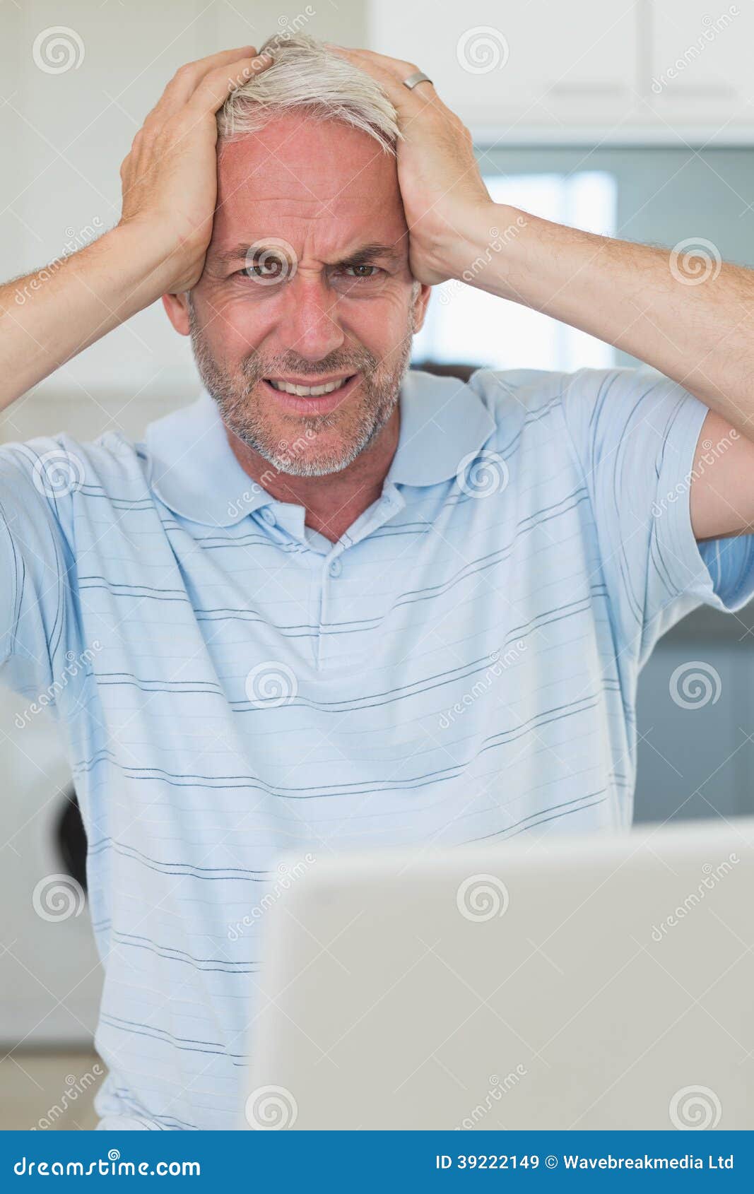 Stressed Man Using His Laptop Looking at Camera Stock Image - Image of ...