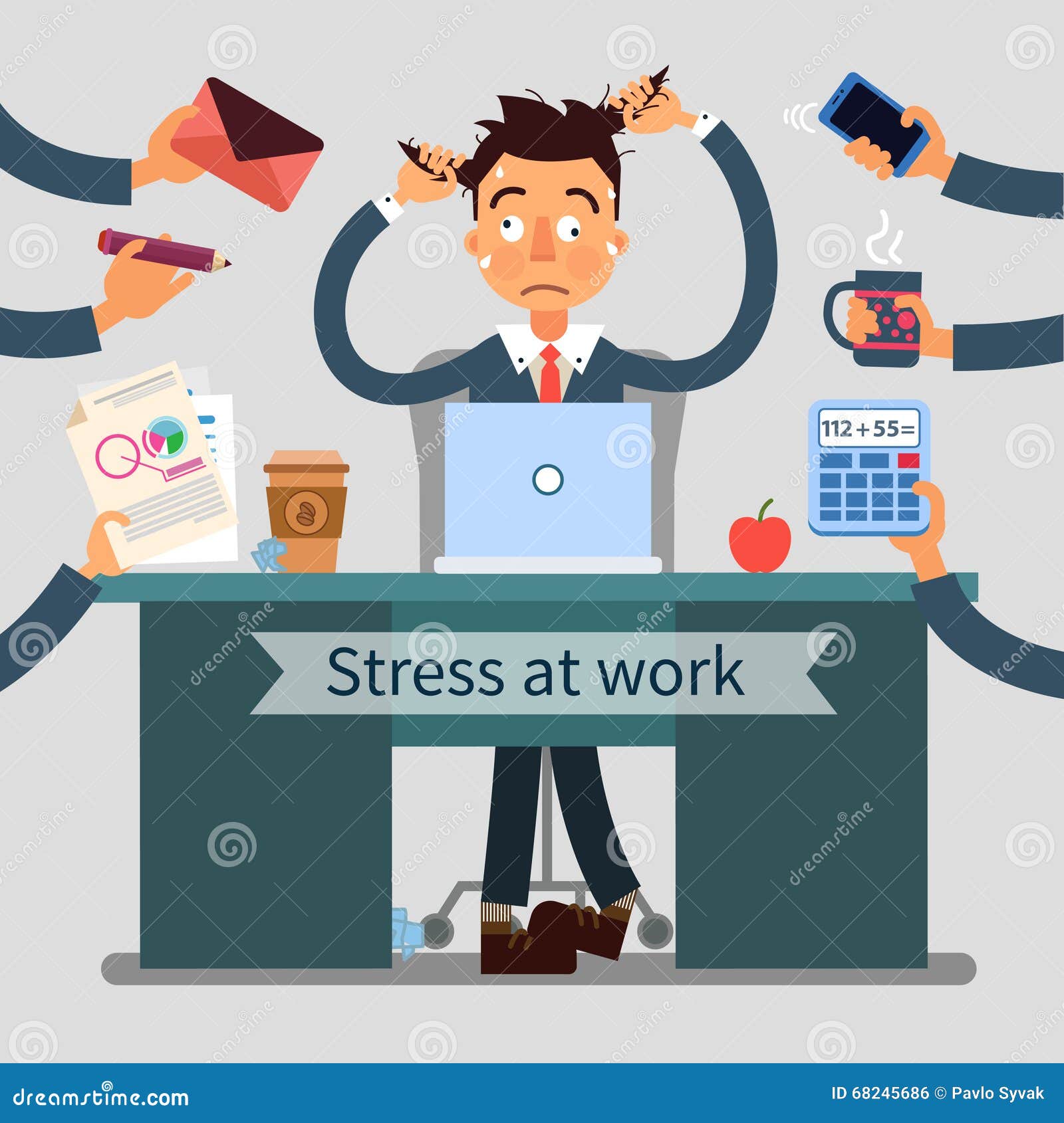Stressed Man at Work Pulls His Hair Stock Vector - Illustration of ...