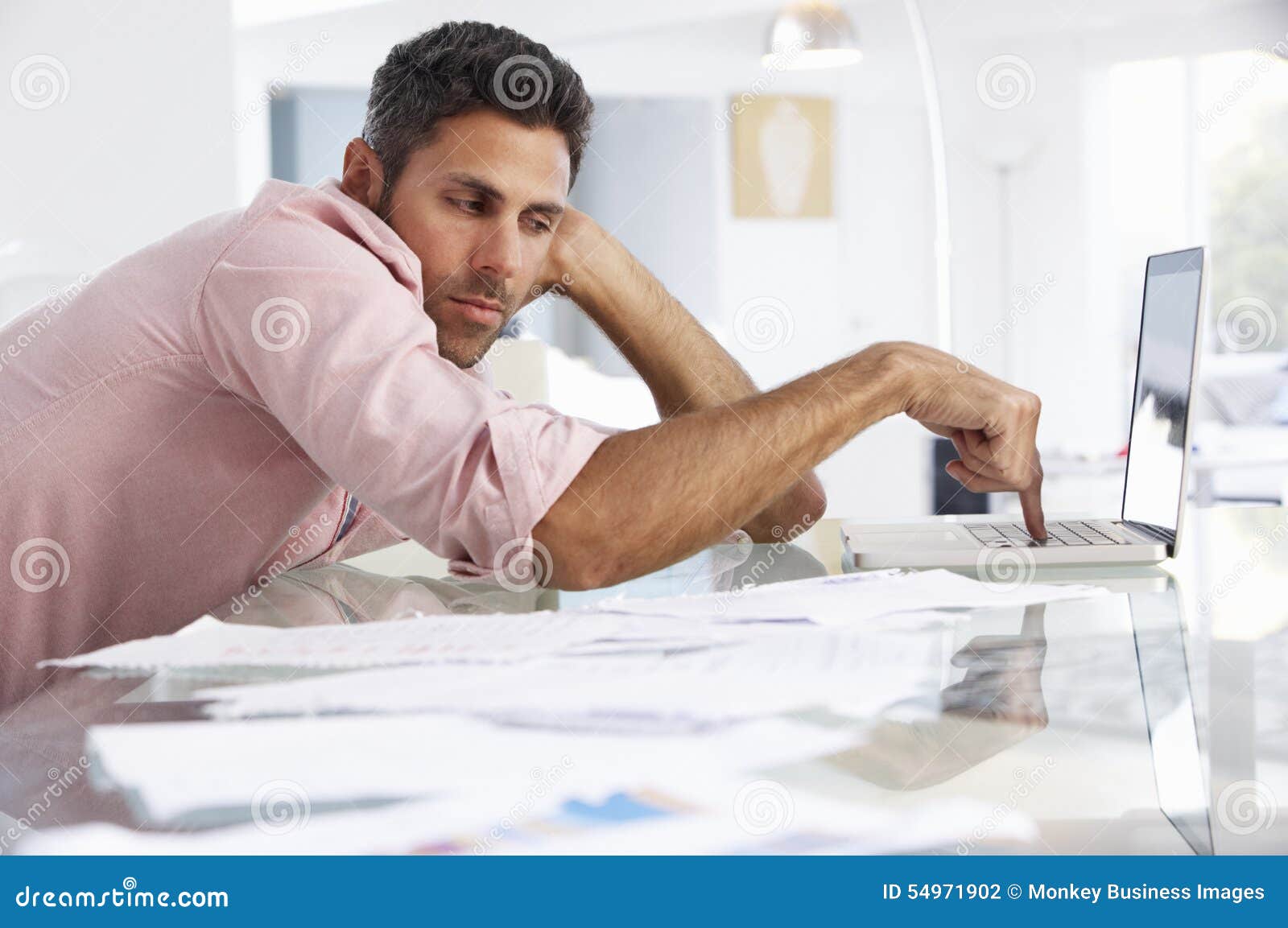 Stressed Man Working at Laptop in Home Office Stock Photo - Image of ...