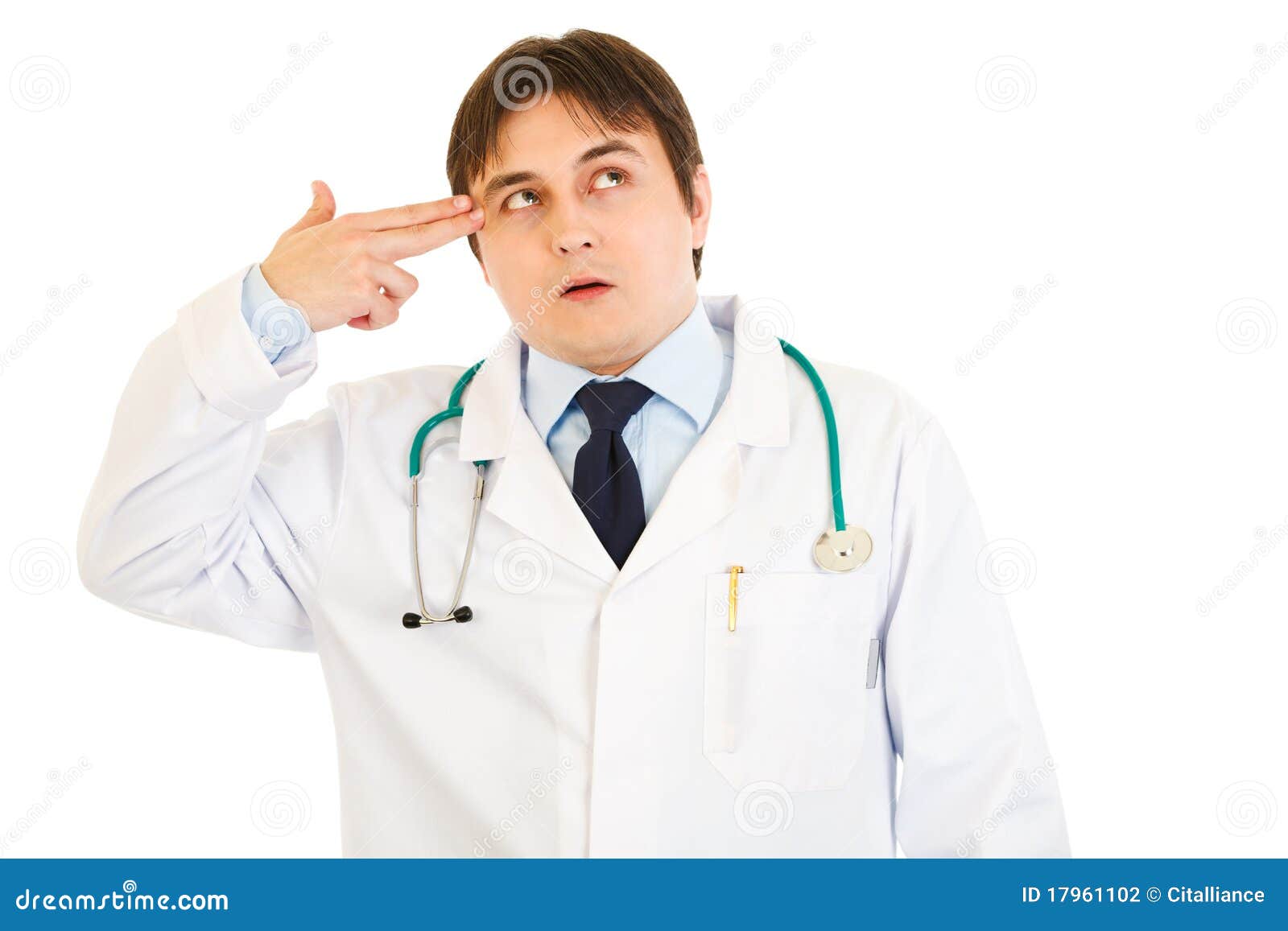 Stressed Medical Doctor with Gun Shaped Hand Stock Photo - Image of ...