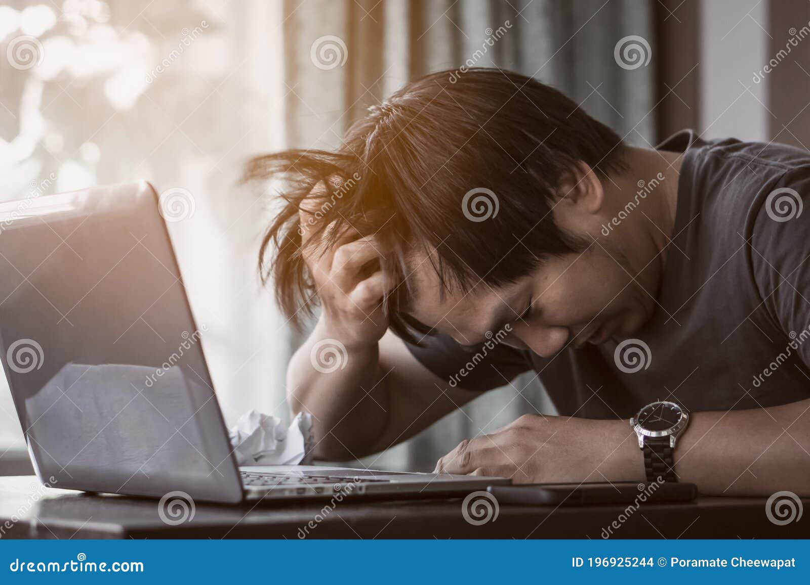 Stressed Men Sitting on Working Table and Worrying about Work Deadline ...