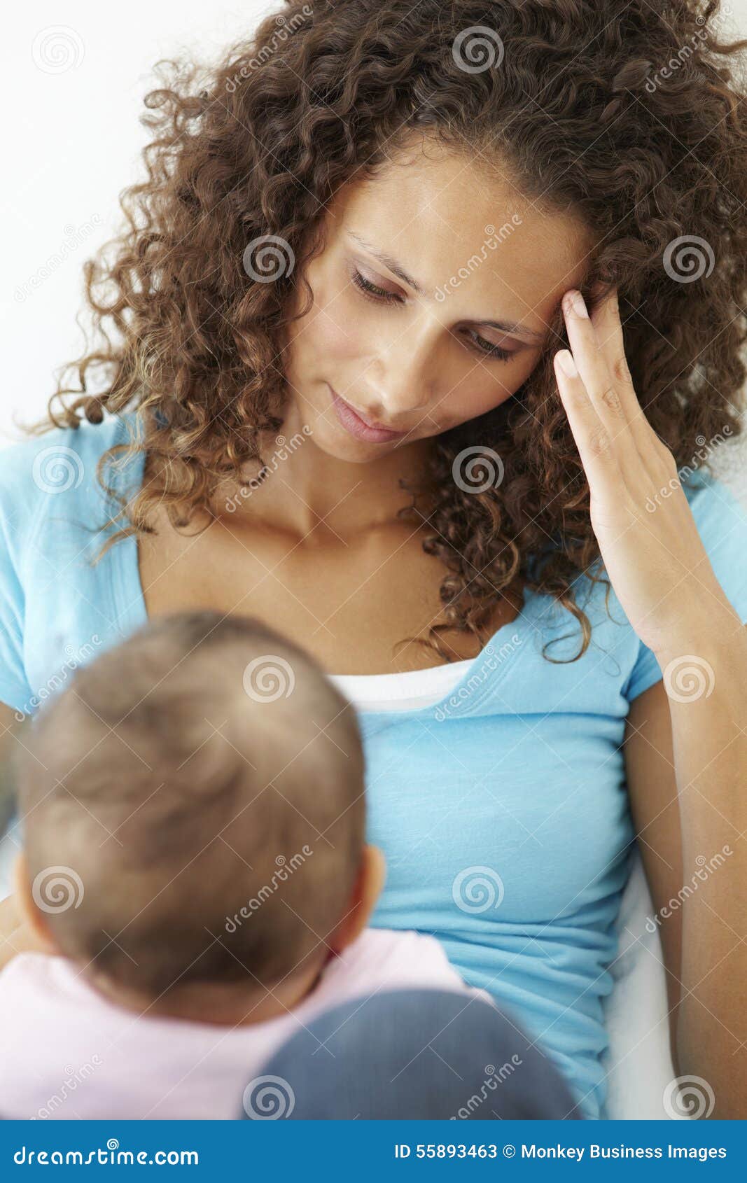 Stressed Mother at Home with Baby Stock Image - Image of indoors, alert ...