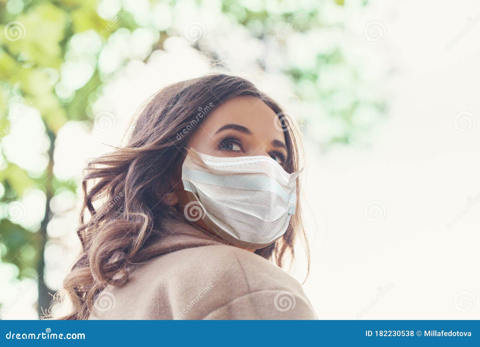 Stressed Nervous Woman in Protective Mask Looking Back Outdoors Stock ...