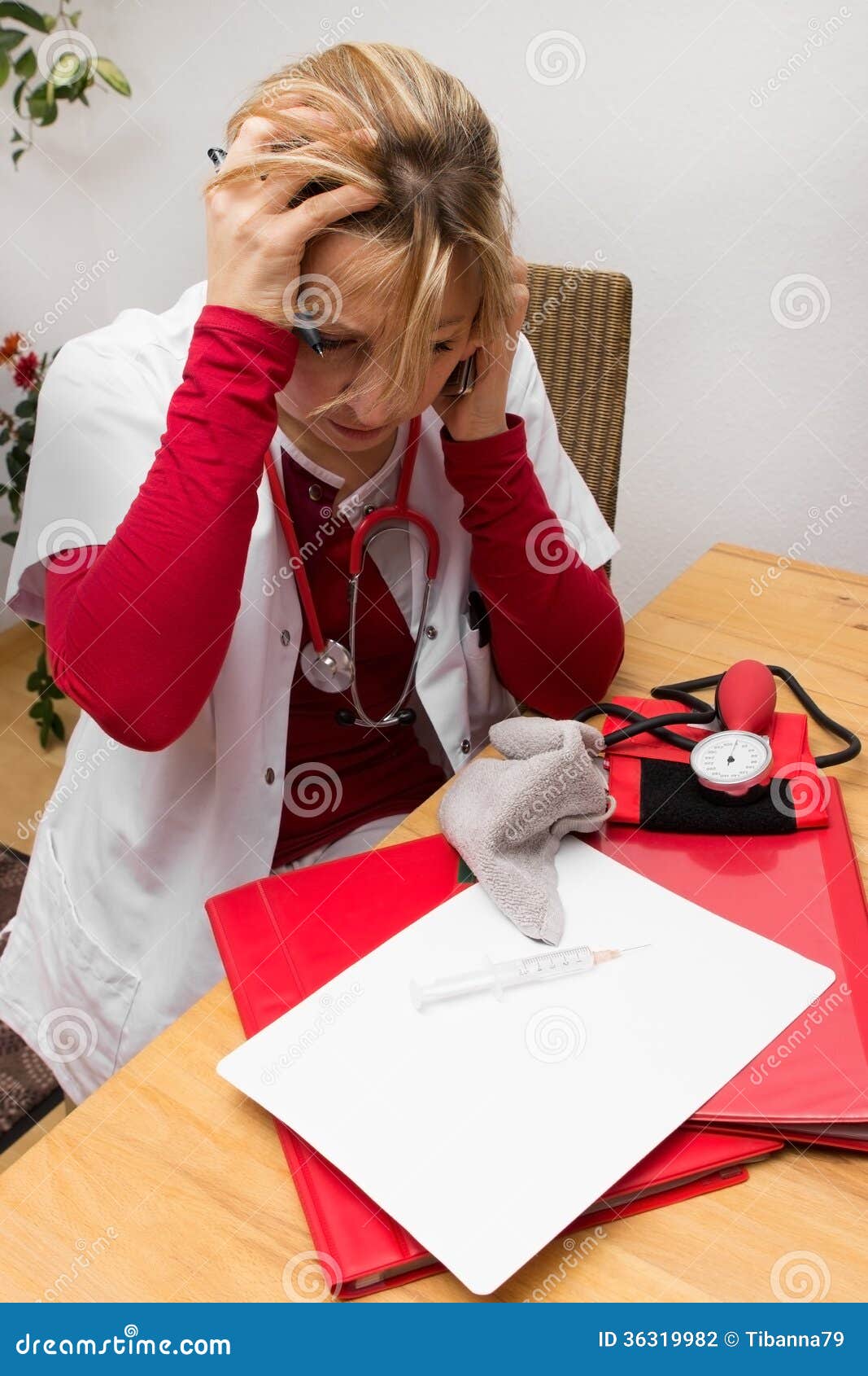 Stressed nurse stock photo. Image of headache, exhaustion - 36319982