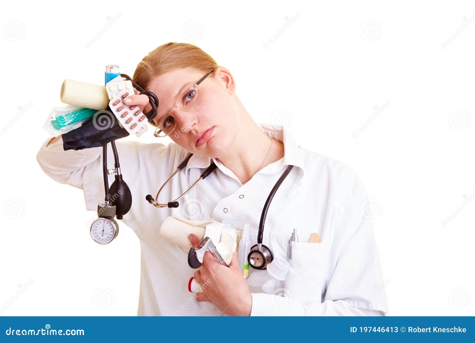 Stressed nurse stock image. Image of caucasian, medicines - 197446413