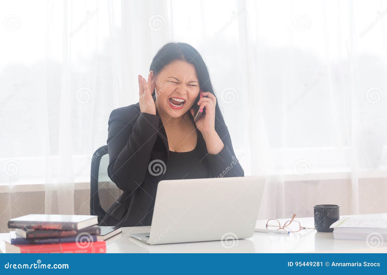 Stressed office woman stock image. Image of face, dark - 95449281