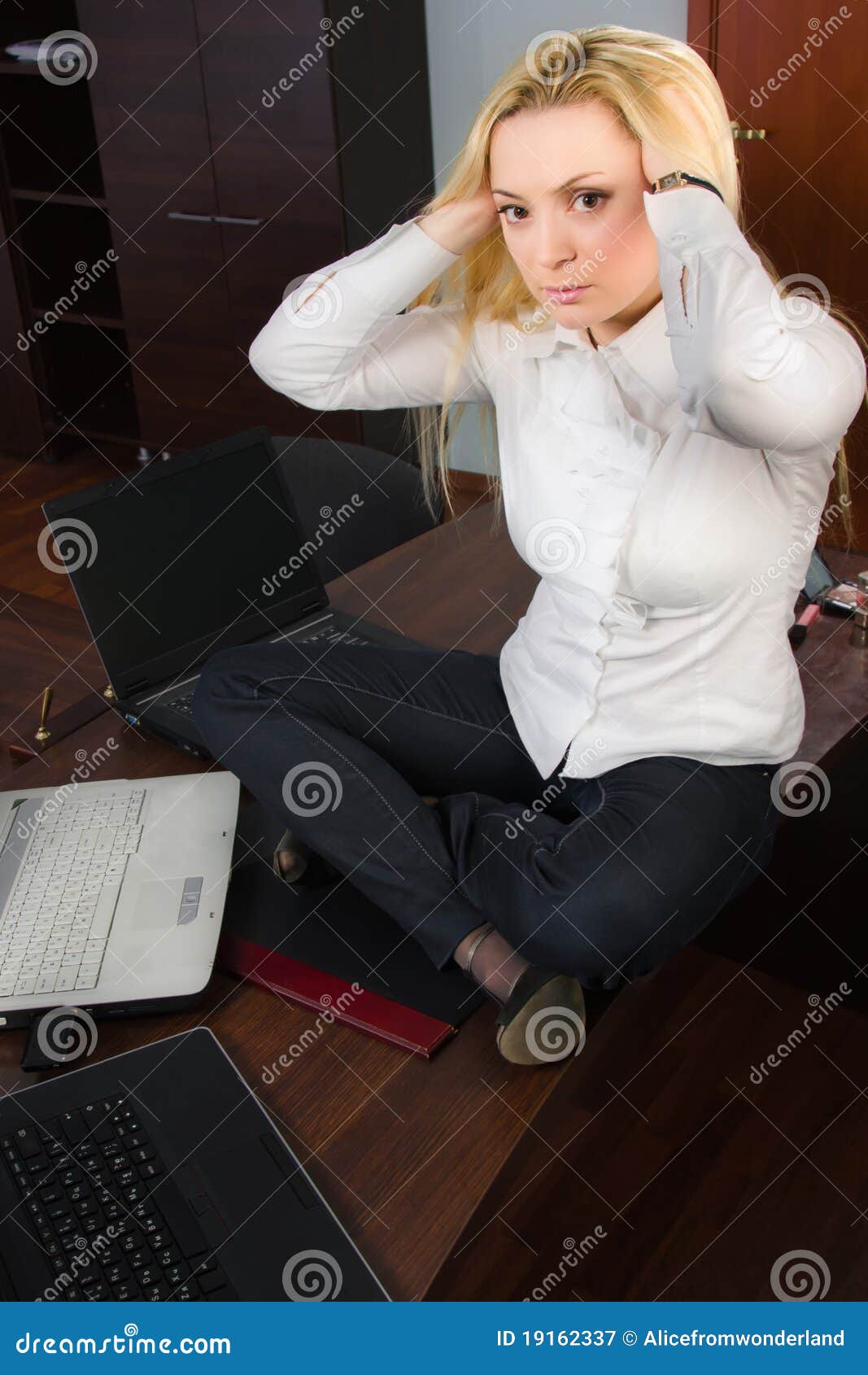 Stressed office worker stock image. Image of long, hair - 19162337