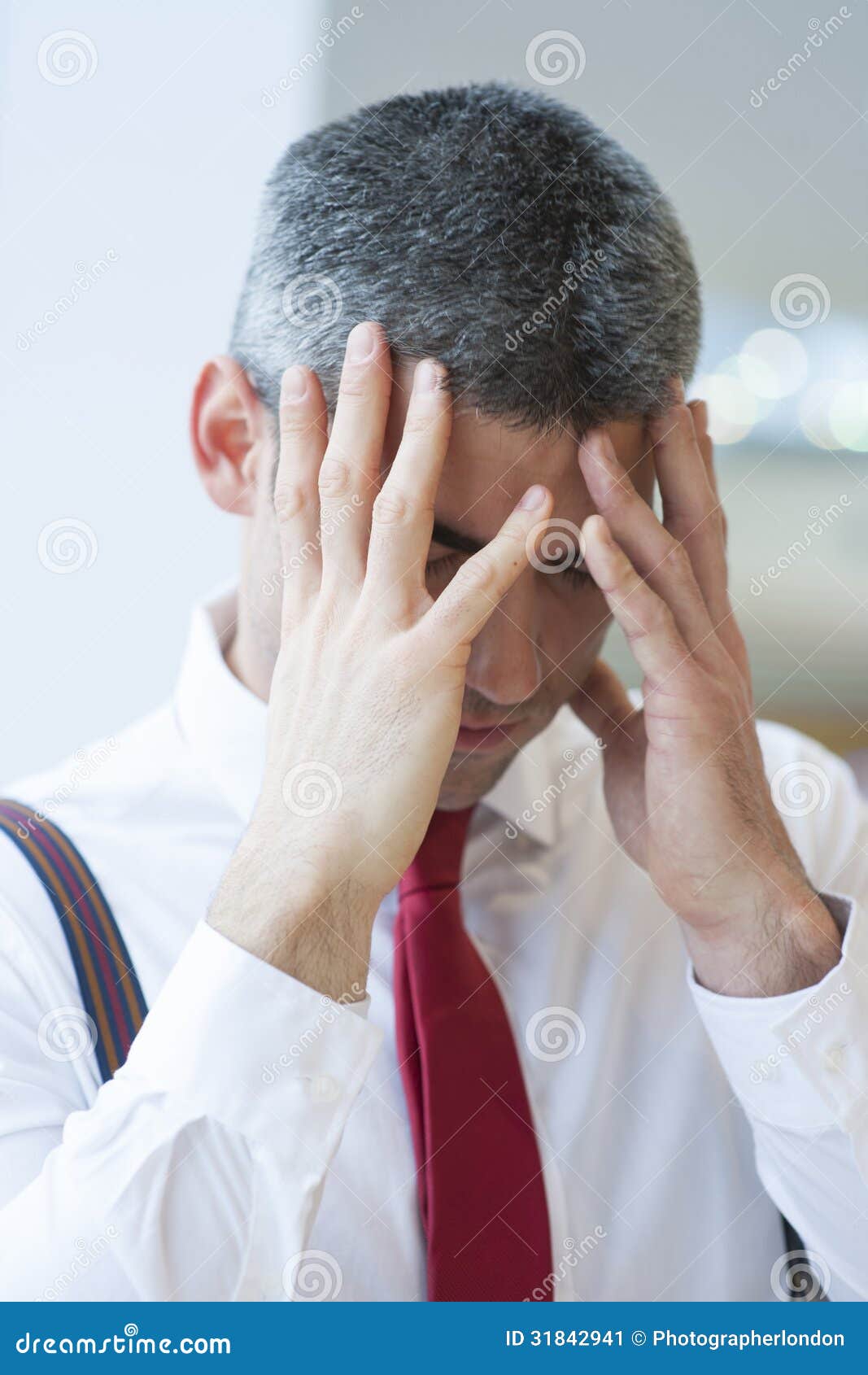 Stressed Out Businessman Holding Hands To Face Stock Image - Image of ...
