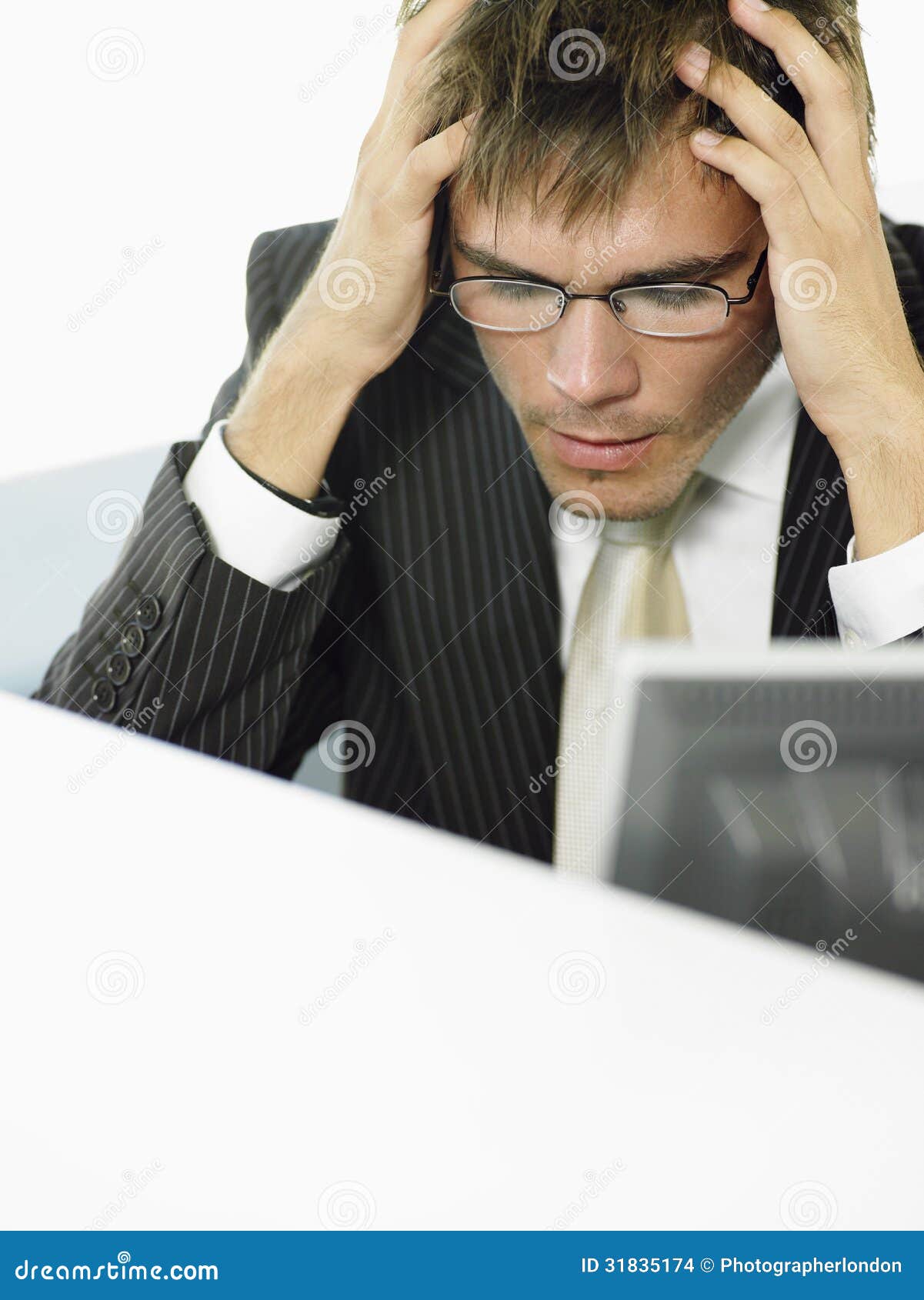 Stressed-Out Businessman in Office Stock Photo - Image of computer ...