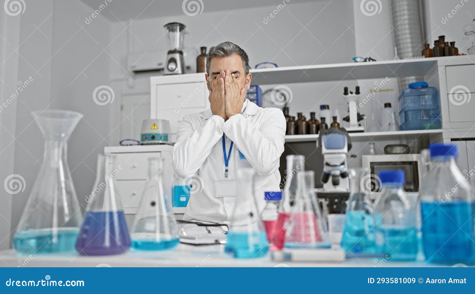 Stressed Out Grey-haired, Young Hispanic Man, a Professional Scientist ...