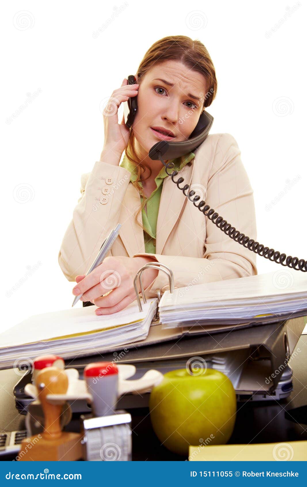 Stressed out secretary stock image. Image of face, brunette - 15111055