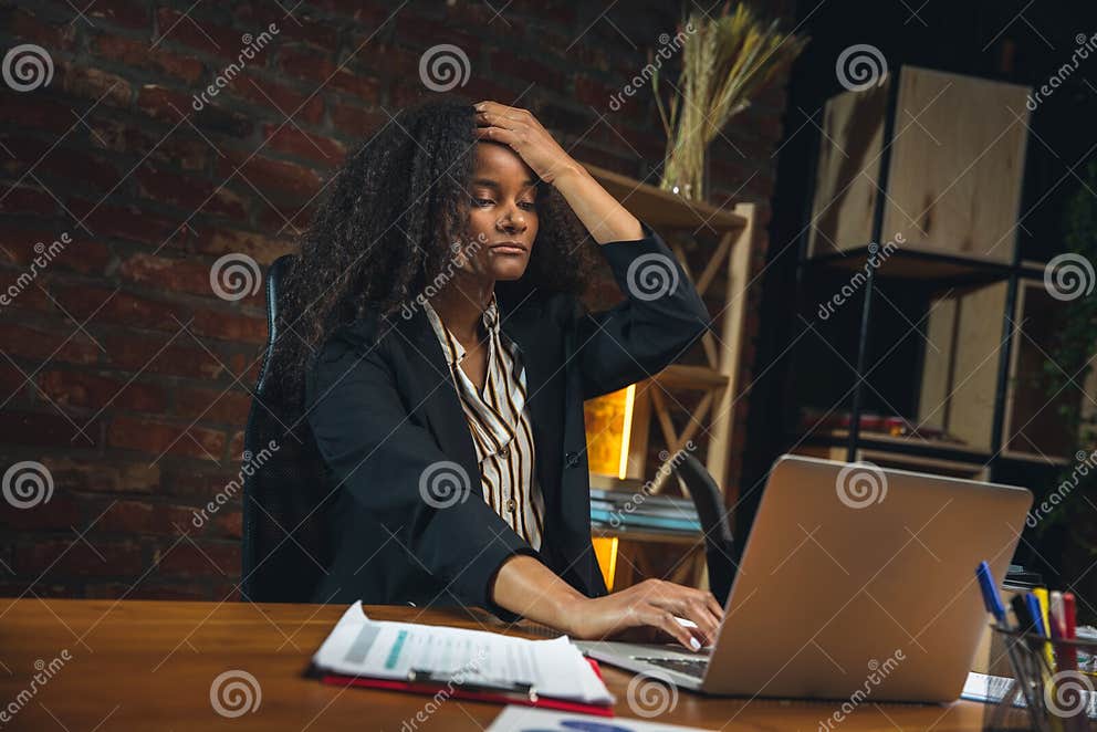 Young Woman Working in Modern Office Using Devices and Gadgets. Making ...