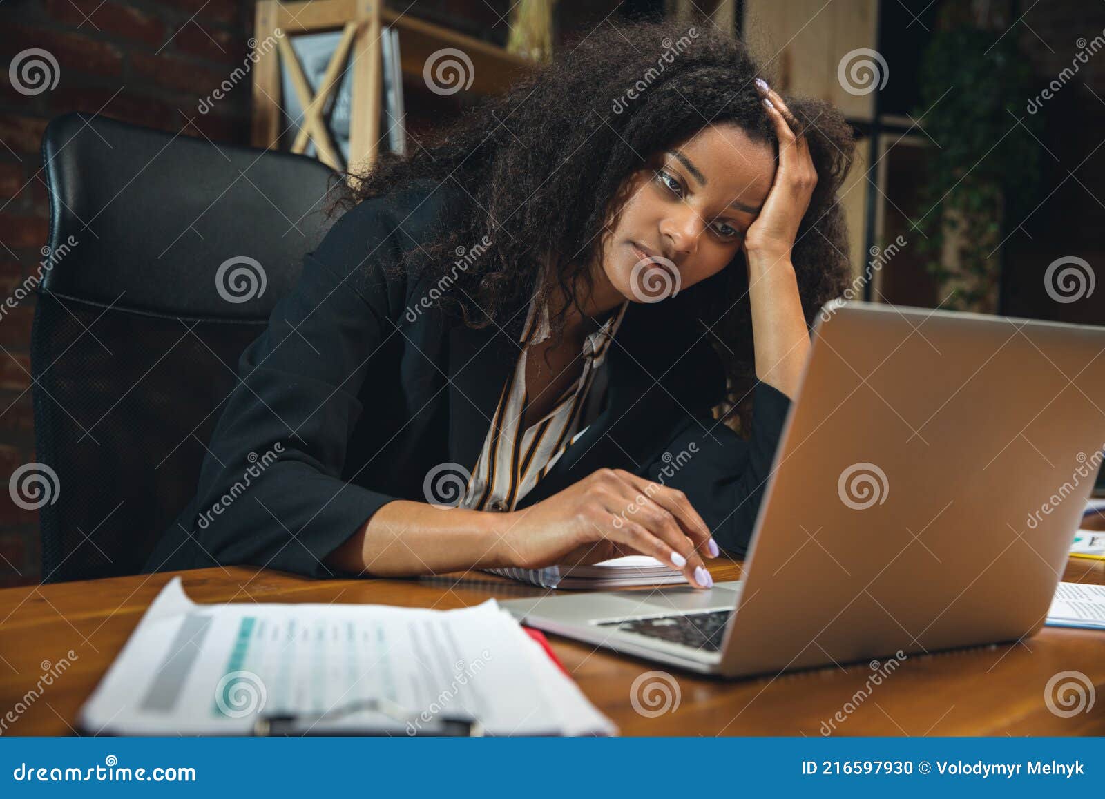 Young Woman Working in Modern Office Using Devices and Gadgets. Making ...