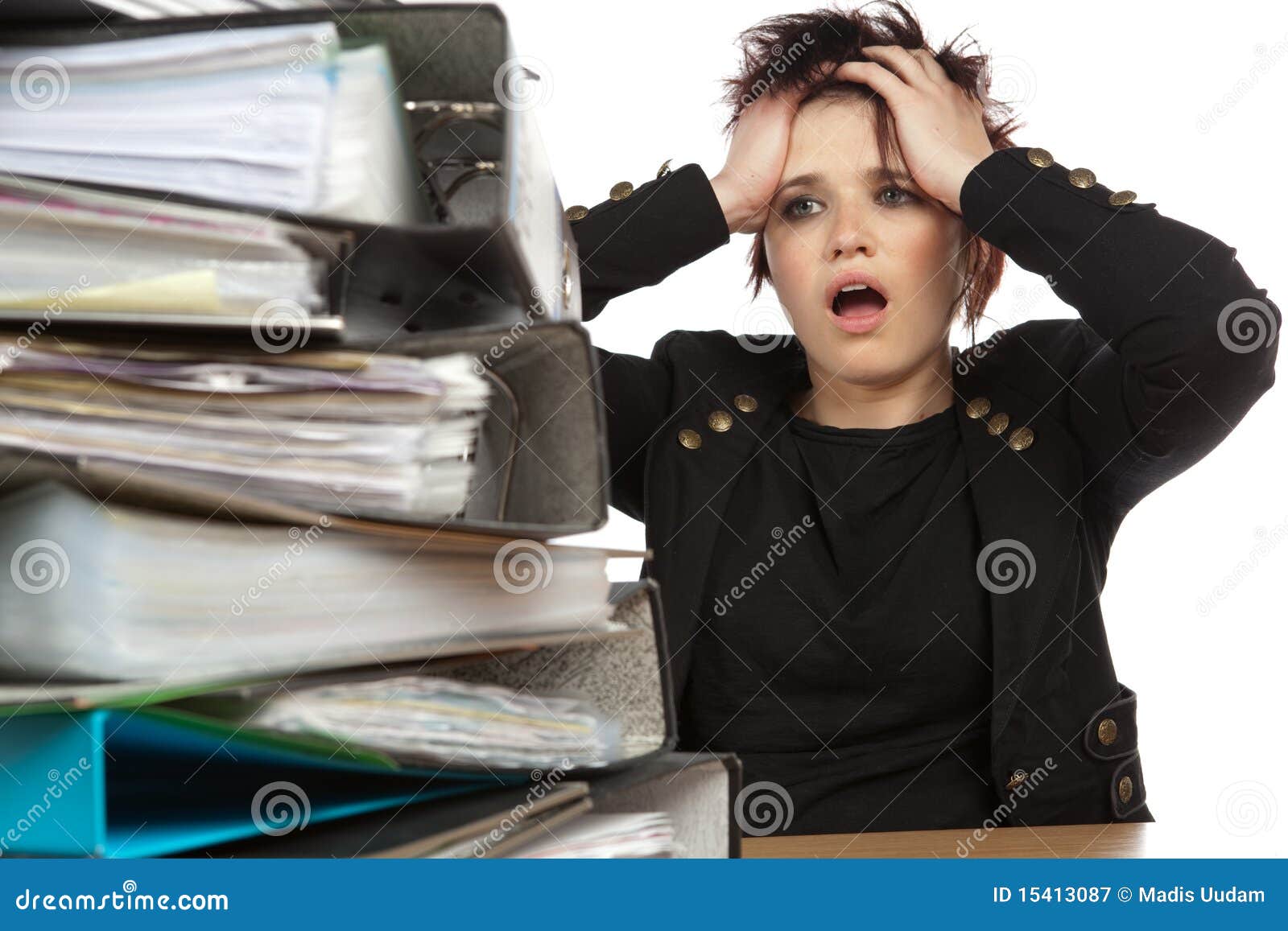 Stressed Out Woman at Work stock image. Image of education - 15413087