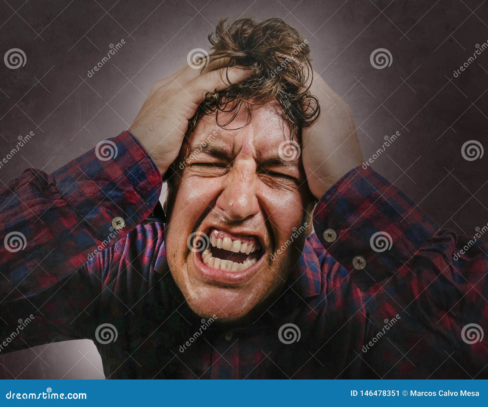 Stressed and Overwhelmed Man Screaming and Pulling Hair in Crazy Stress ...