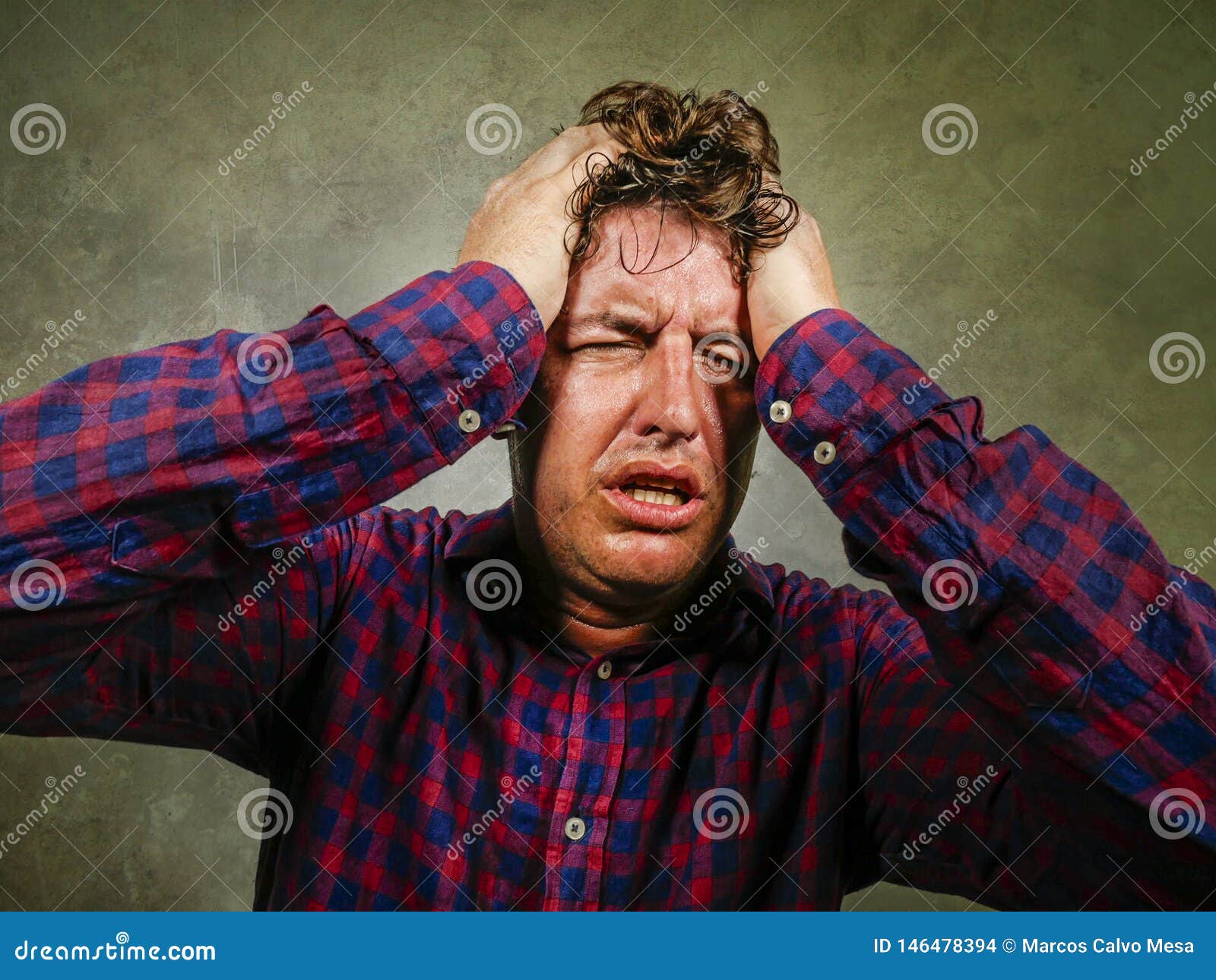 Stressed and Overwhelmed Man Screaming and Pulling Hair in Crazy Stress ...