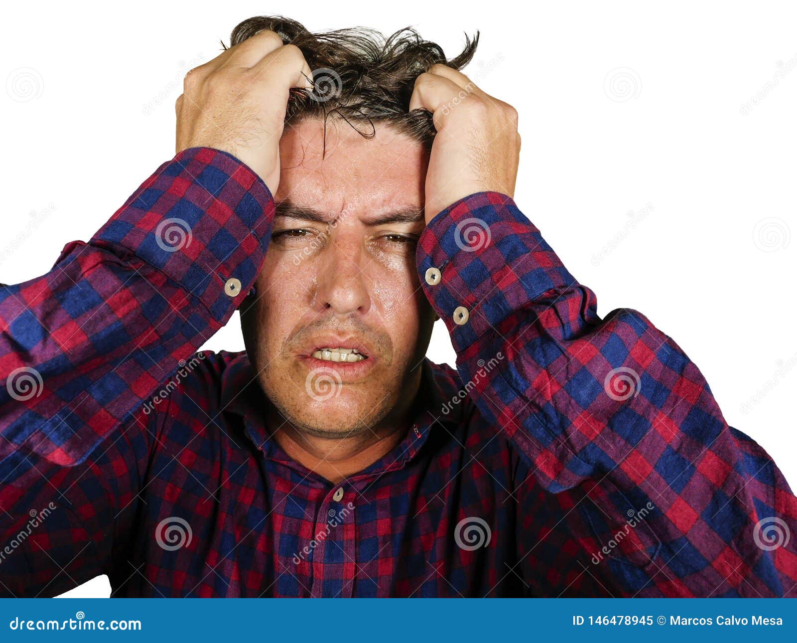 Stressed and Overwhelmed Man Screaming and Pulling Hair in Crazy Stress ...