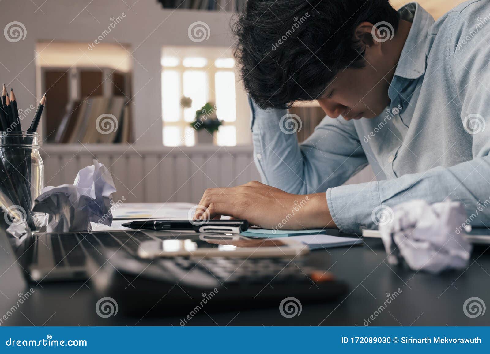 Stressed Overwork Business Man in the Office. Stock Photo - Image of ...