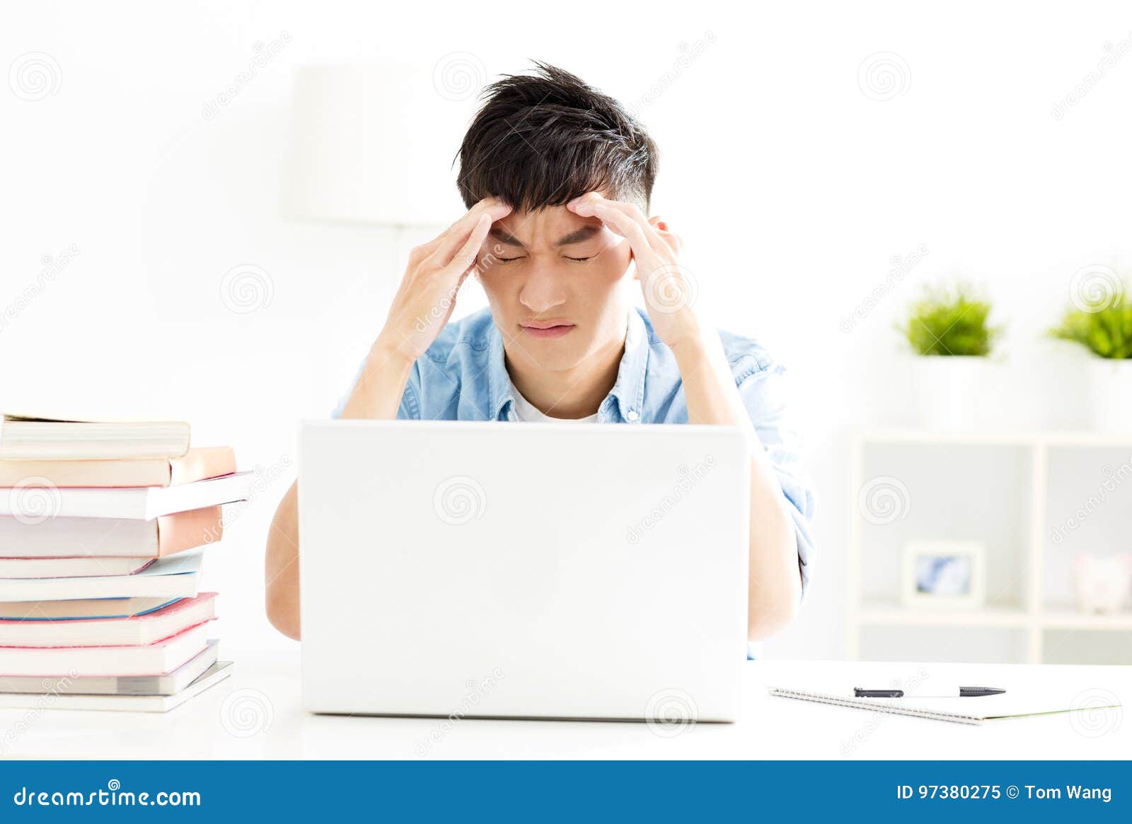 Stressed Overworked Young Student Studying Stock Image - Image of book ...