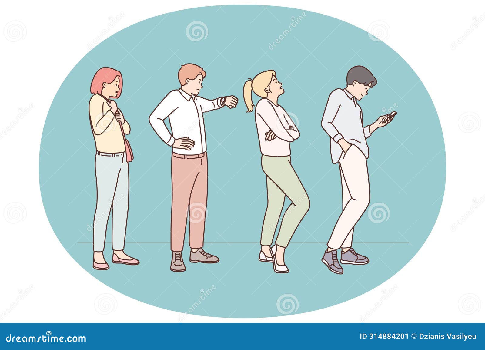 Stressed People Wait in Queue Stock Vector - Illustration of expect ...