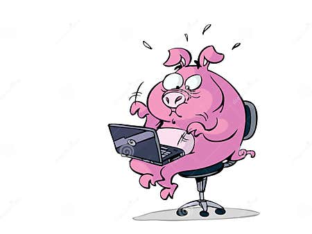 Stressed pig with laptop stock illustration. Illustration of chair ...