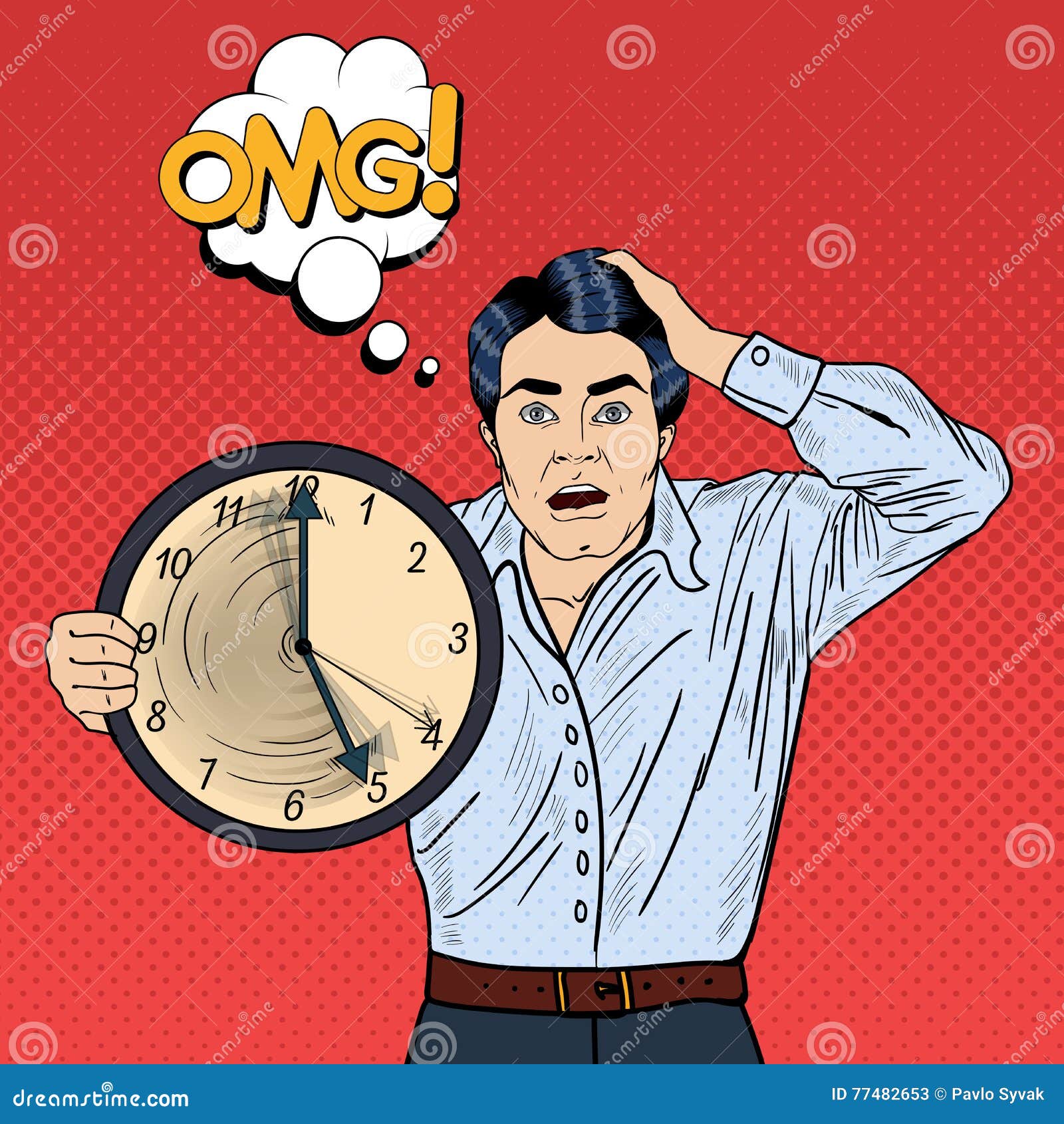 Stressed Pop Art Business Man Holding Big Clock on Work Deadline Stock ...