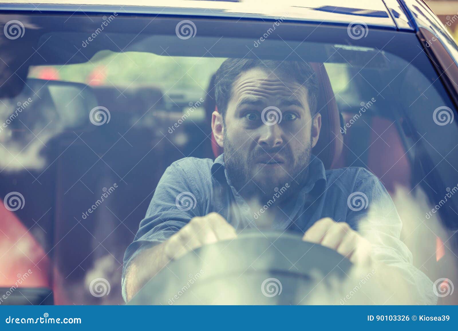 Stressed Scared Man Driver. Inexperienced Anxious Motorist Stock Photo ...