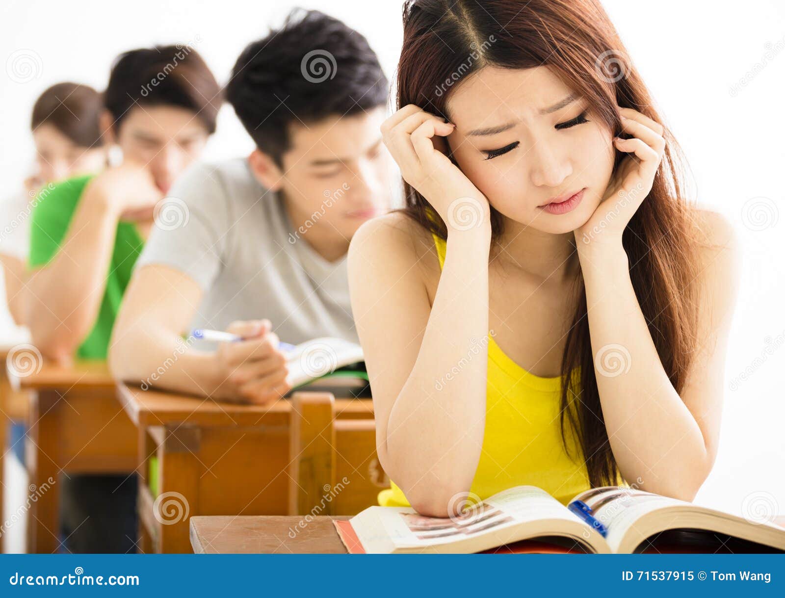 Schoolgirl Is Studying. School Kids Work At Lesson. Teacher Controlling ...