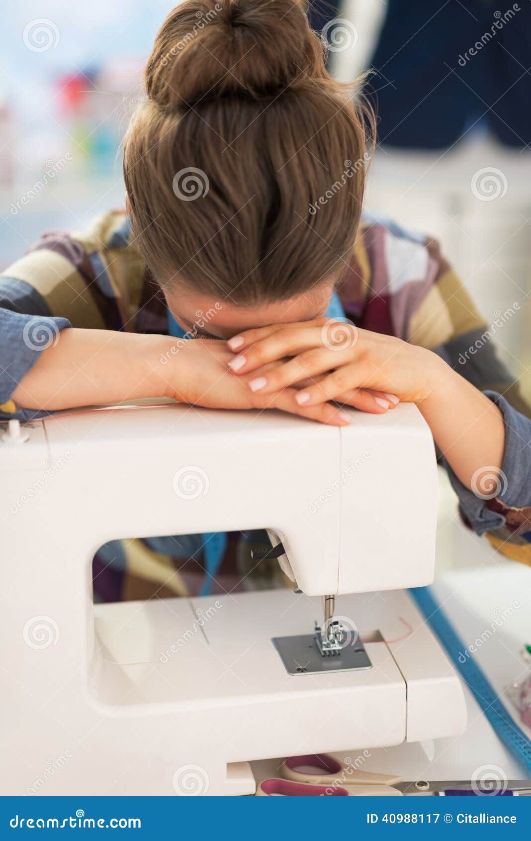 Stressed Seamstress Near Sewing Machine Stock Image - Image of ...