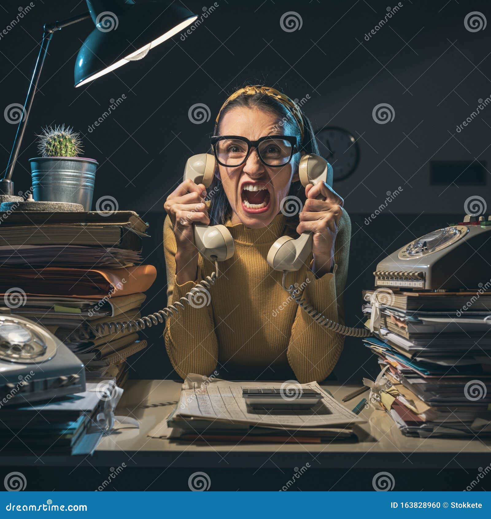 Stressed Secretary Shouting at the Customers on the Phone Stock Photo ...