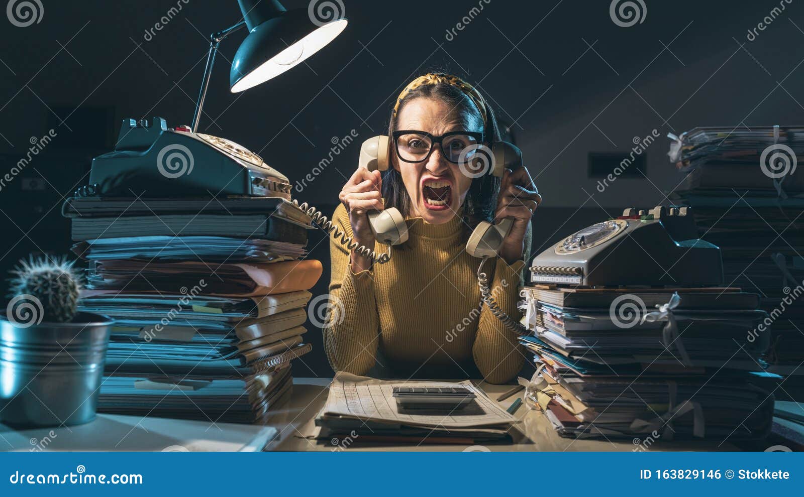 Stressed Secretary Shouting at the Customers on the Phone Stock Photo ...