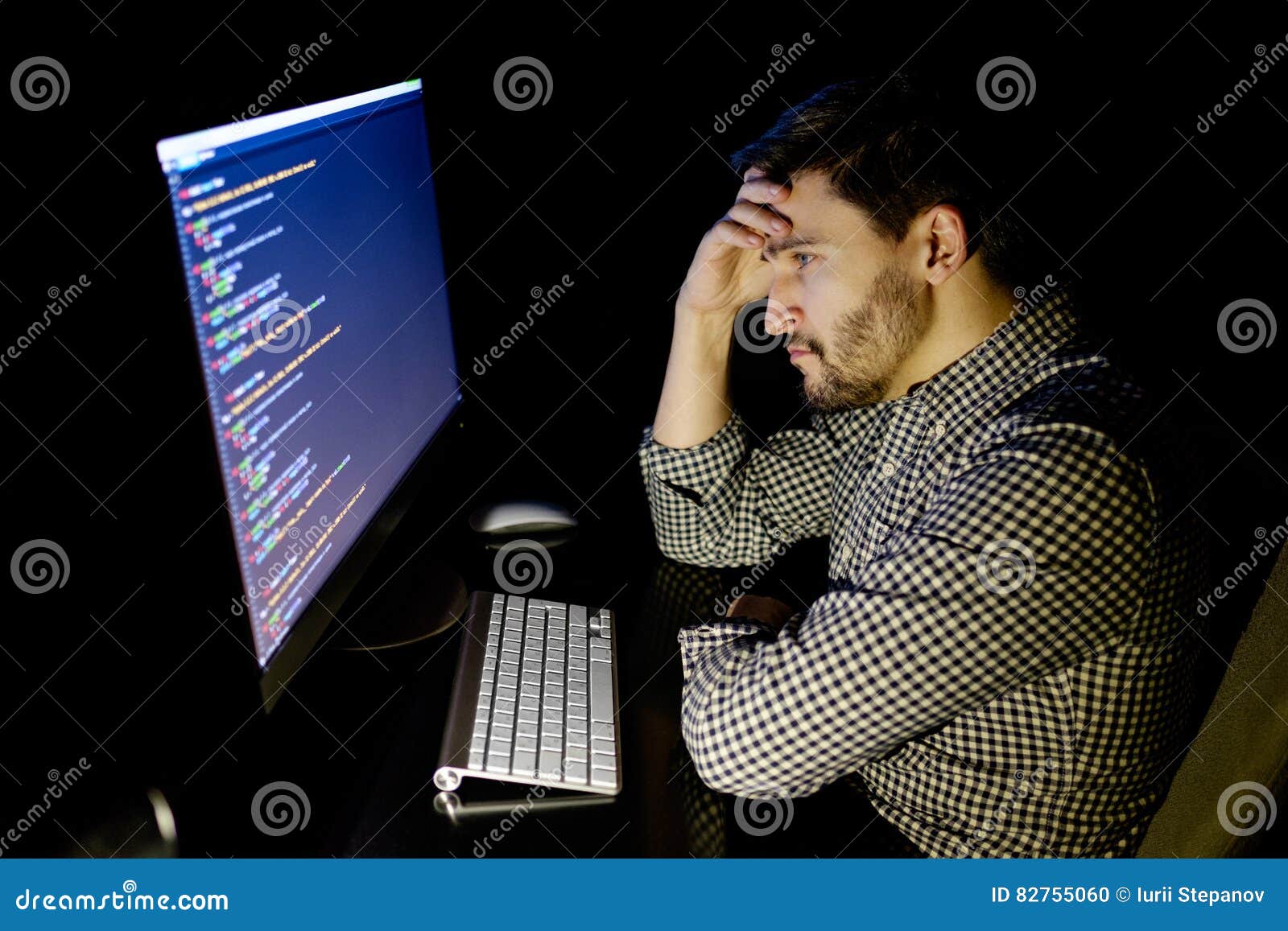 Stressed Software Developer with Computer at Home Office Stock Photo ...