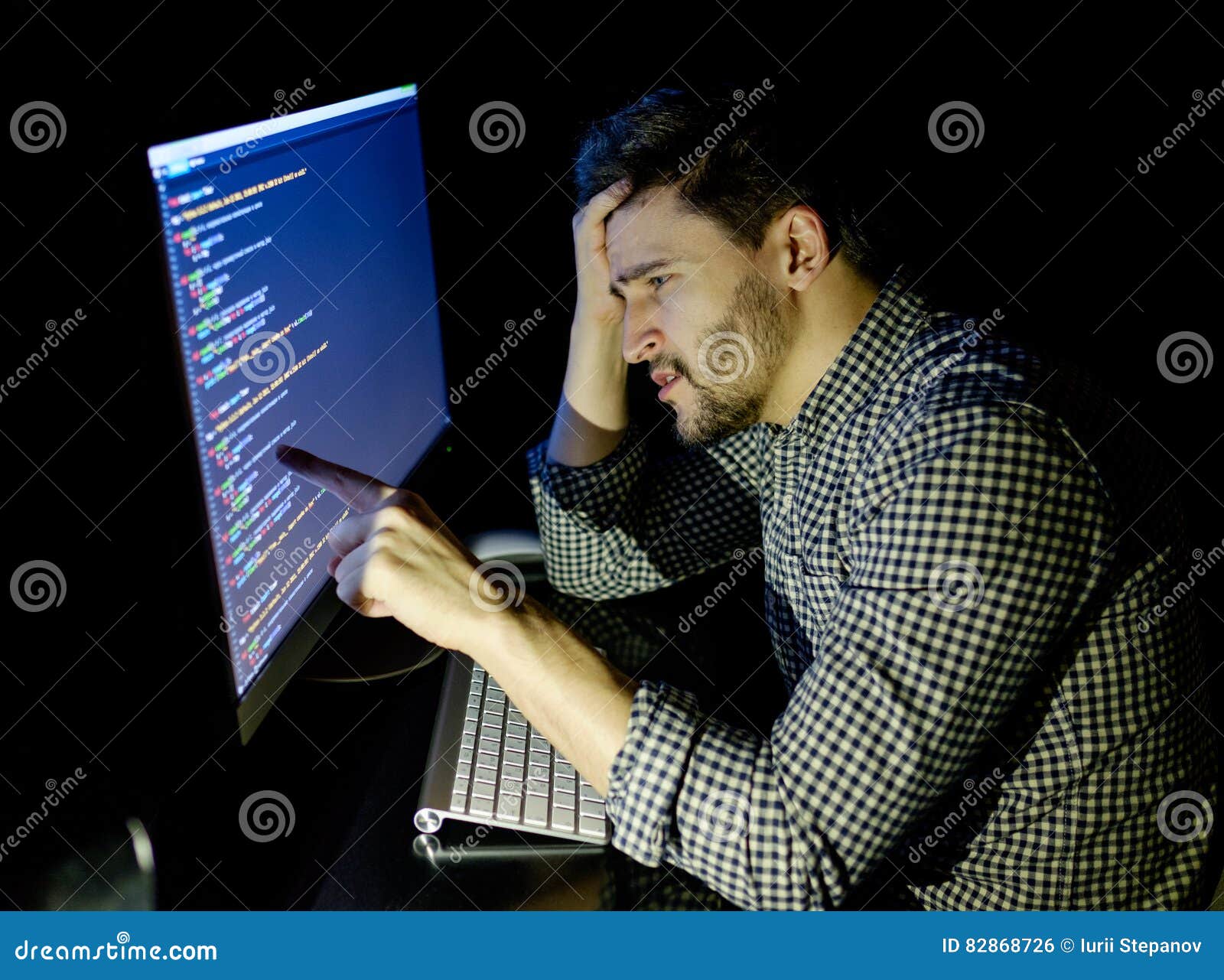 Stressed Software Developer with Computer at Home Office Stock Photo ...