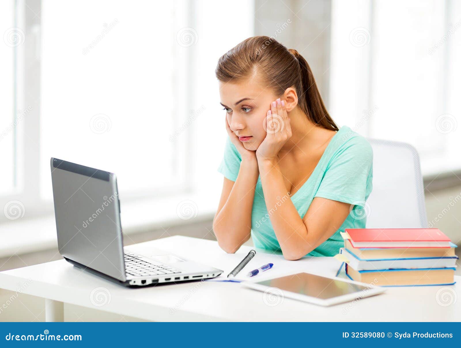 Stressed Student with Computer at Home Stock Photo - Image of laptop ...
