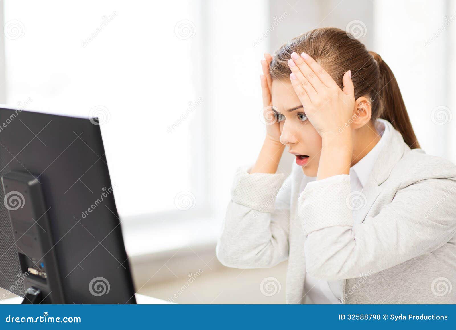 Stressed Student with Computer in Office Stock Photo - Image of ...