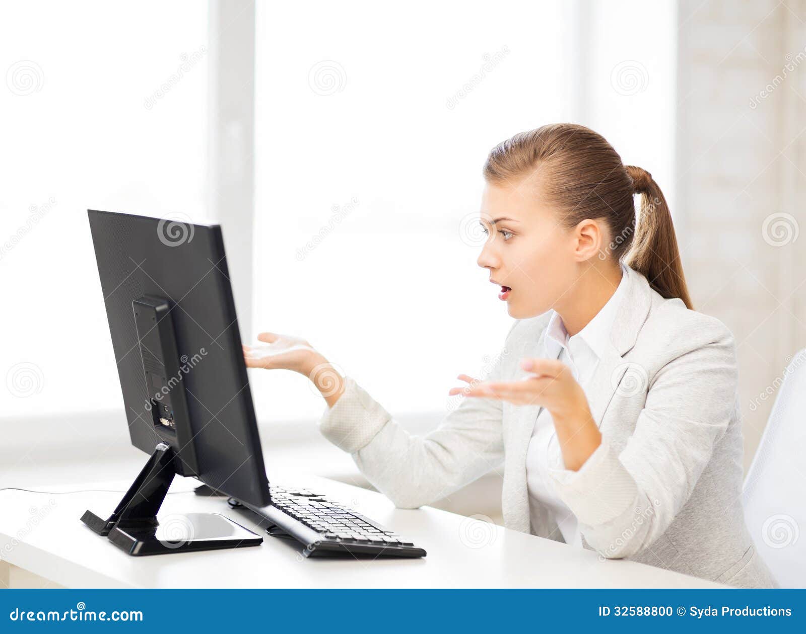 Stressed Student with Computer in Office Stock Photo - Image of ...