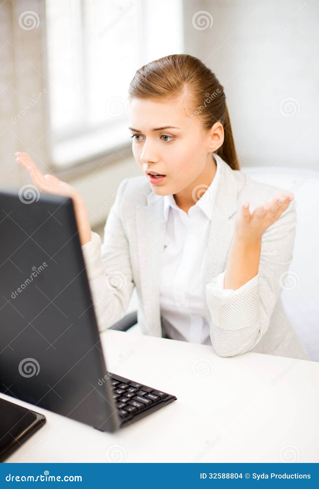Stressed Student with Computer in Office Stock Photo - Image of ...