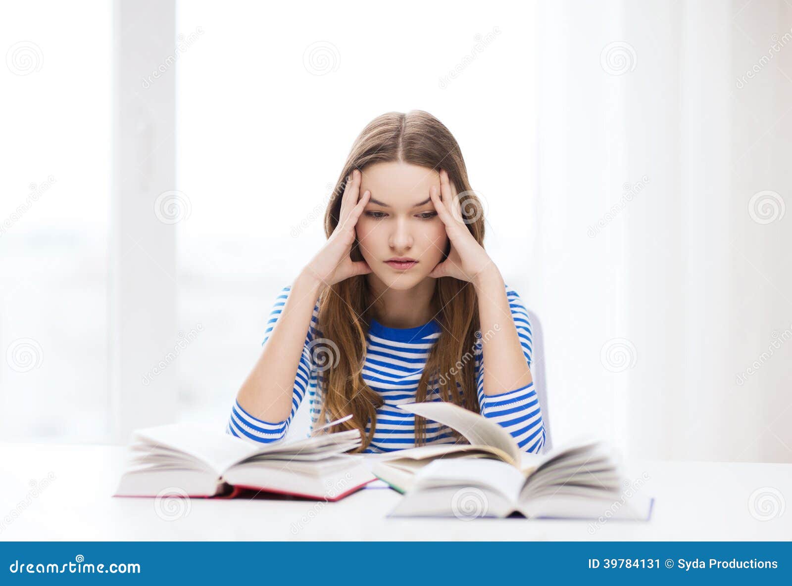 Stressed Student Girl with Books Stock Image - Image of female ...