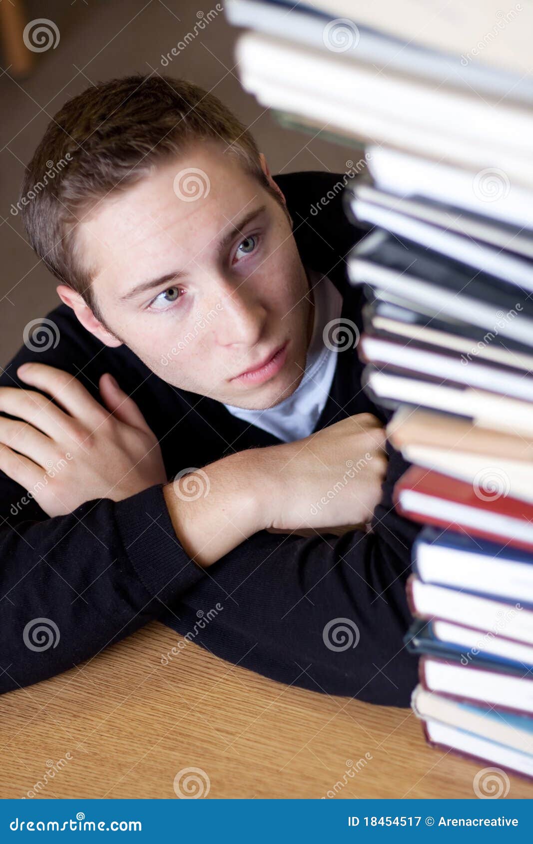 Stressed Student Looks at Books Stock Image - Image of homework, high ...