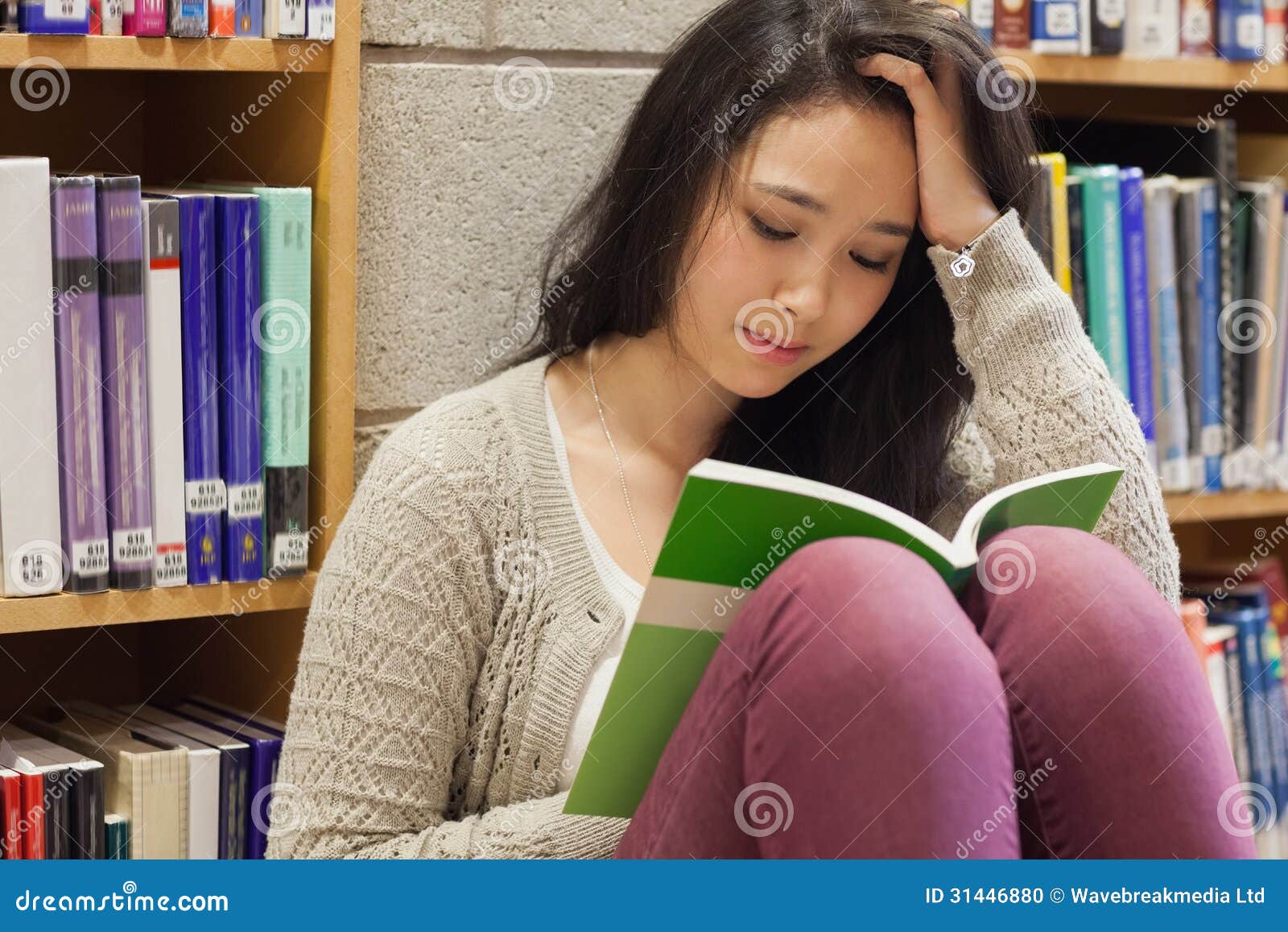 Stressed Student Reading a Book Stock Photo - Image of indoors, holding ...
