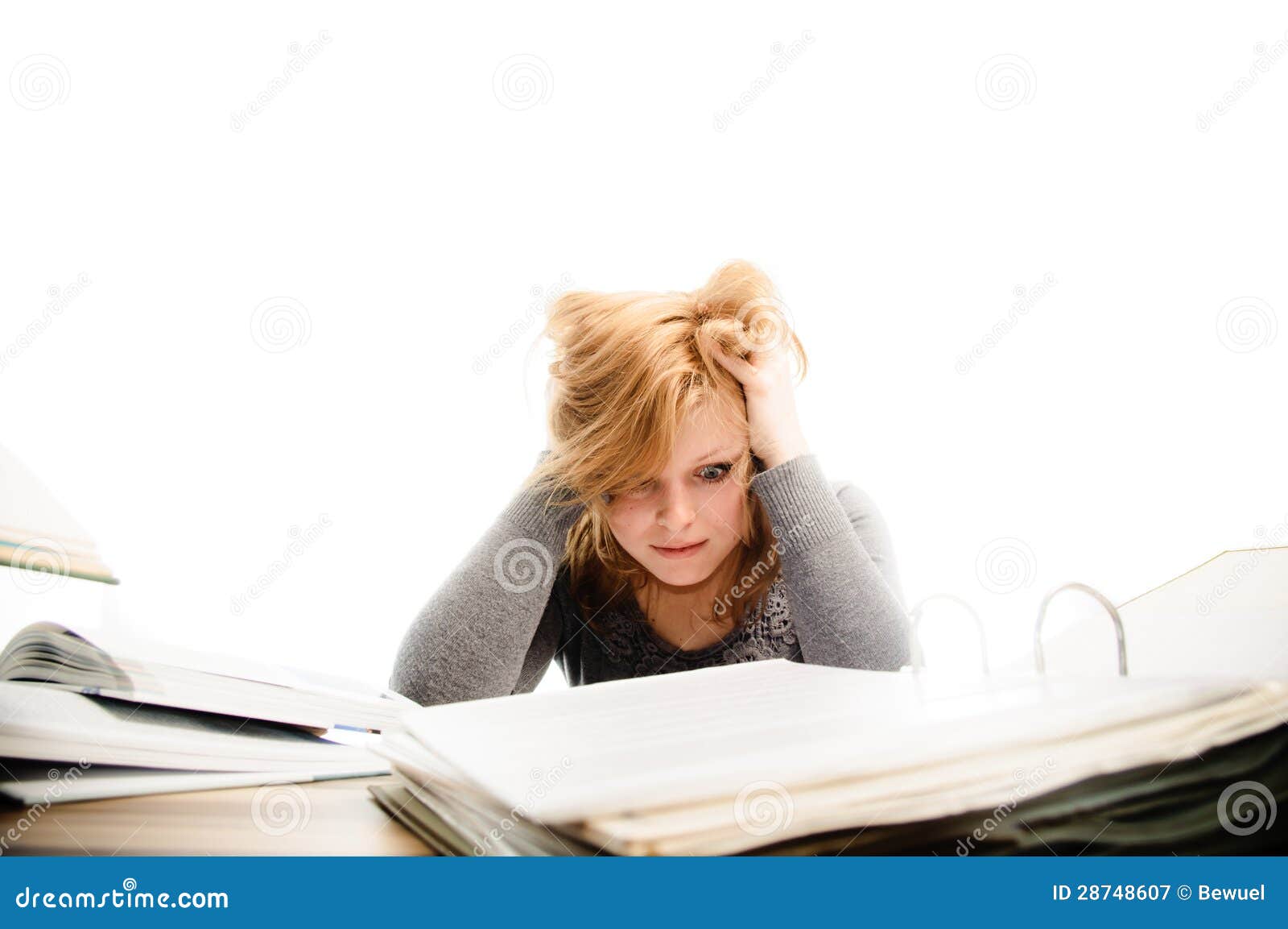 Stressed Student Revising for an Exam Stock Image - Image of book ...