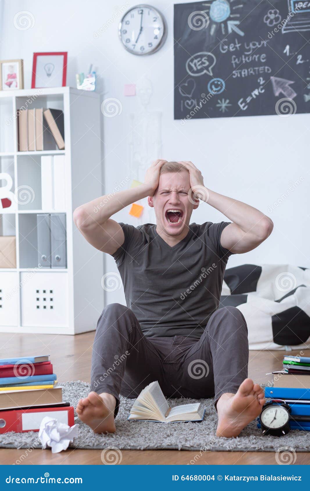 Stressed student shouting stock photo. Image of stressed - 64680004