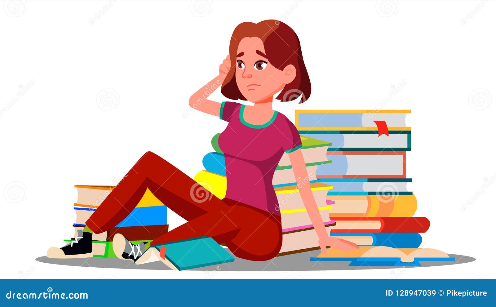 Stressed Student Sitting Surrounded by Stacks of Books on Floor Vector ... Stressed Student Sitting Surrounded by Stacks of Books on Floor Vector ...