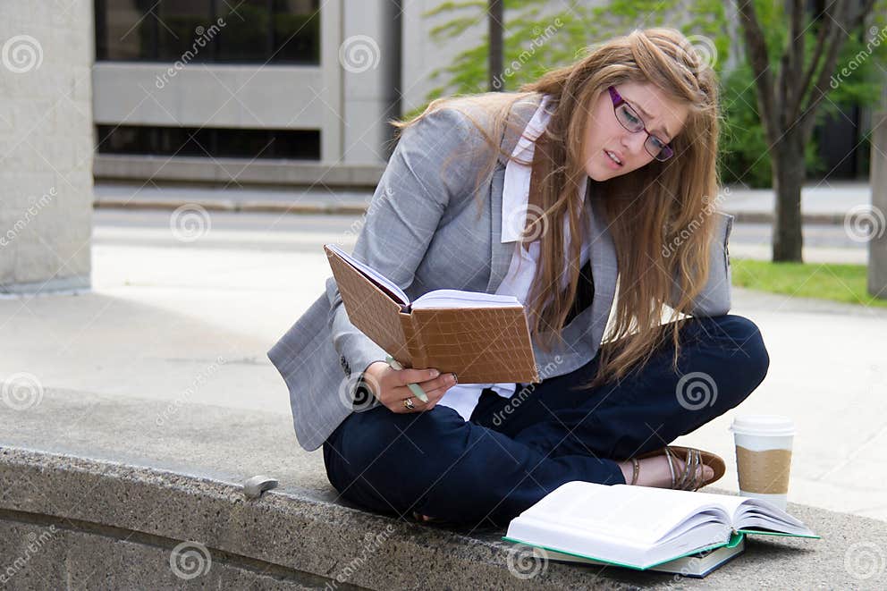 Stressed Student Studying on Campus Stock Image - Image of beautiful ...
