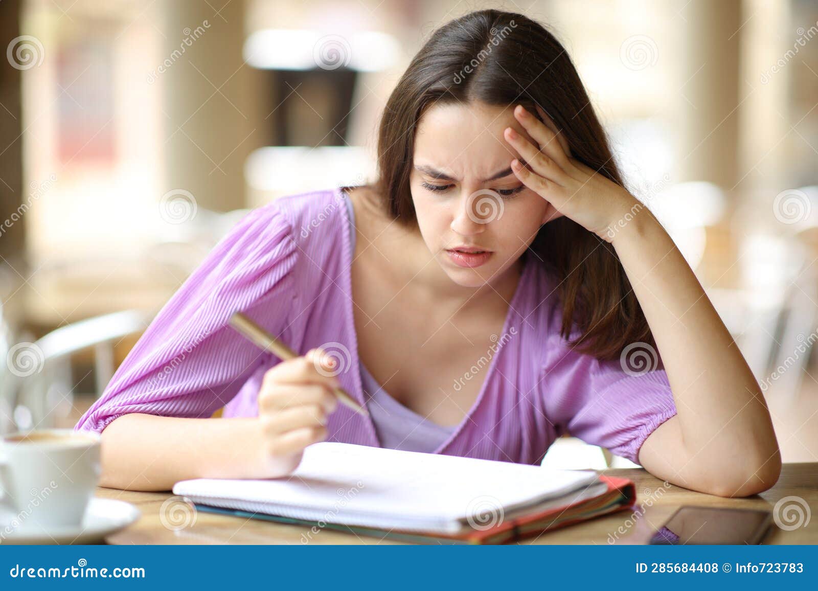 Stressed Student Studying Hard in a Bar Stock Photo - Image of unhappy ...